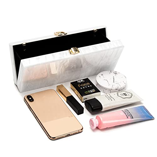 Acrylic Clutch Evening Bag Long Pearl Acrylic Clutch Purse Handbag for Dinner Party Wedding iPhone White