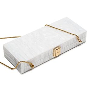 Acrylic Clutch Evening Bag Long Pearl Acrylic Clutch Purse Handbag for Dinner Party Wedding iPhone White