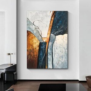 Canvas Wall Art for Living Room Dark Green and Gold Modern Large Abstract Painting Minimalist Painting 28 * 40inchs Wood Inside Framed Hanging Ready to Hang