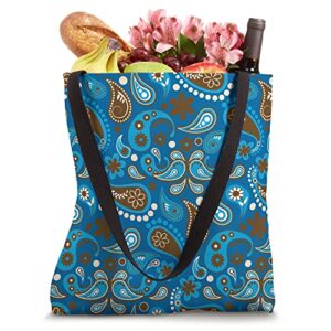 Blue Brown Paisley Floral Flowers Farmer Classy Trendy Tote Bag