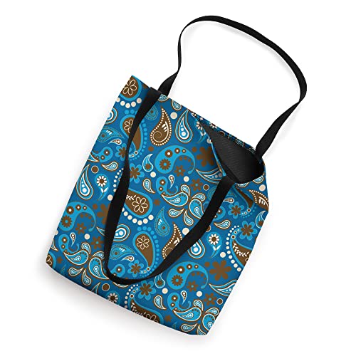 Blue Brown Paisley Floral Flowers Farmer Classy Trendy Tote Bag