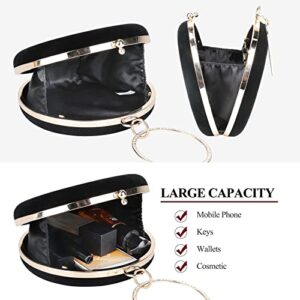 Selighting Round Velvet Clutch Purses for Women Evening Bags Formal Wedding Purse Prom Cocktail Party Clutch Hand Bag Black