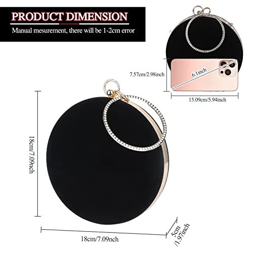 Selighting Round Velvet Clutch Purses for Women Evening Bags Formal Wedding Purse Prom Cocktail Party Clutch Hand Bag Black