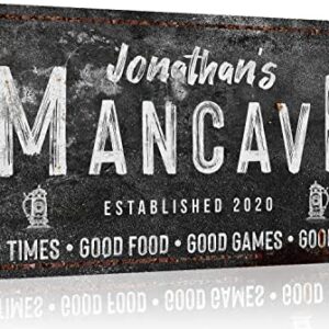 TAILORED CANVASES Man Cave Wall Sign - Personalized Mancave Wall Art Decor for Men, Guys - Custom Decoration for Home Bar, Entertainment Room, Game Room and Basement - Rustic Decoration 20x10in