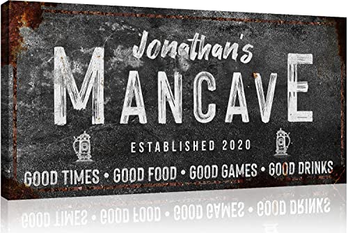 TAILORED CANVASES Man Cave Wall Sign - Personalized Mancave Wall Art Decor for Men, Guys - Custom Decoration for Home Bar, Entertainment Room, Game Room and Basement - Rustic Decoration 20x10in