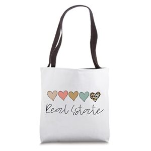 funny realtor agent, hearts leopard women’s real estate tote bag