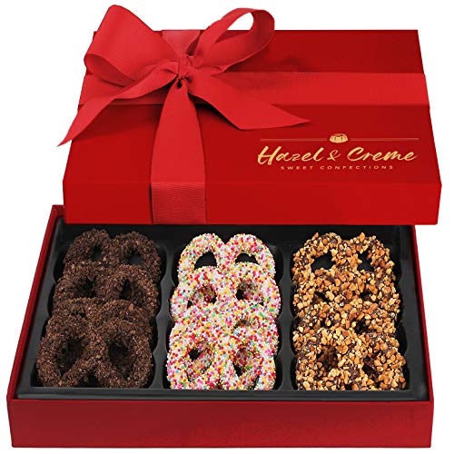 Hazel & Creme Chocolate Covered Pretzel Gift Box - Mother's Day Gourmet Pretzels - Food Gift - Anniversary, Birthday, Corporate, Holiday Gourmet Gift