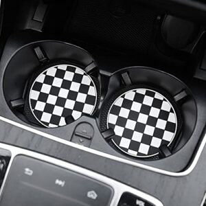 follicomfy car coasters for cup holder silicone, car cup holder coasters pack of 2, fashion black white checkerboard gird