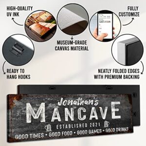 TAILORED CANVASES Man Cave Wall Sign - Personalized Mancave Wall Art Decor for Men, Guys - Custom Decoration for Home Bar, Entertainment Room, Game Room and Basement - Rustic Decoration 36x12in