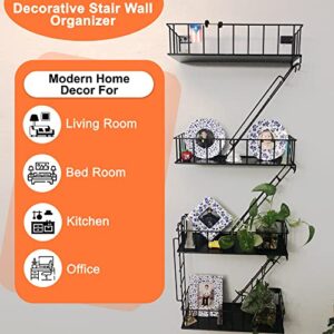 KOTIJOKI Fire Escape Wall Shelf - New York 4 Tier Metal Shelf with Screwdriver & Screws, for Home Décor Organizer, Action Figure Display (Black Floating Shelf)