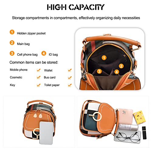 Ergocar Women's Fashion Backpack Purse, Anti-theft Convertible Tote Backpack for Women, Plaid PU Leather Casual Daypack for Girls Shoulder Bag, Ladies Small Travel Purse, Beige