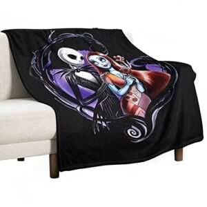 longhui christmas cartoon nightmare blanket halloween movie flannel throw blanket for couch sofa decor cozy warm bed blankets for kids adults 50inchx40inch, black