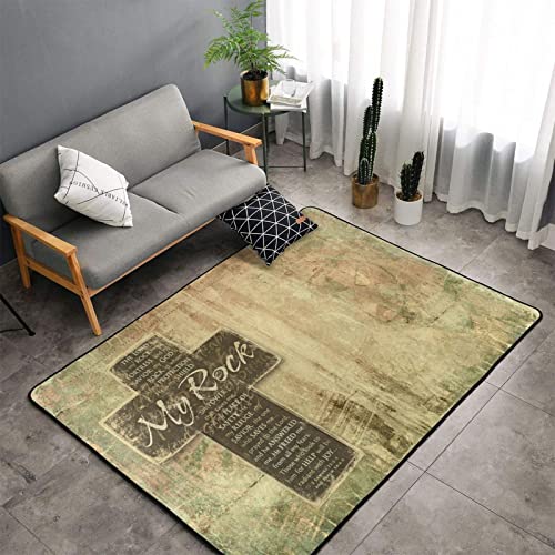 Gesey-R4T Christian Religious Bible Verse The Lord is My Rock Pattern Home Area Rugs 3'3''x5' Home Decor Carpet Soft Floor Mat Non-Slip for Living Room Bedroom, White