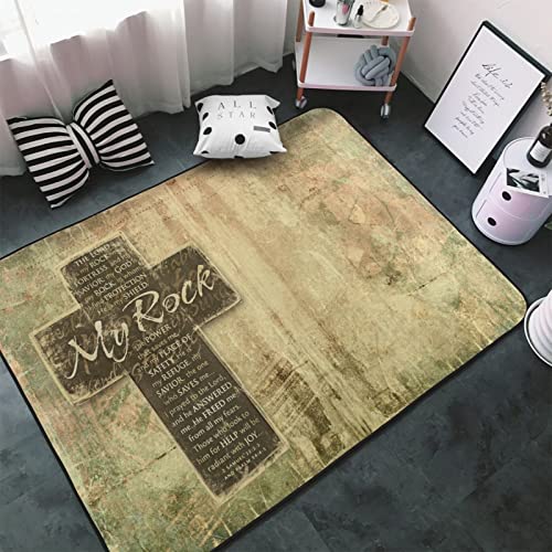 Gesey-R4T Christian Religious Bible Verse The Lord is My Rock Pattern Home Area Rugs 3'3''x5' Home Decor Carpet Soft Floor Mat Non-Slip for Living Room Bedroom, White