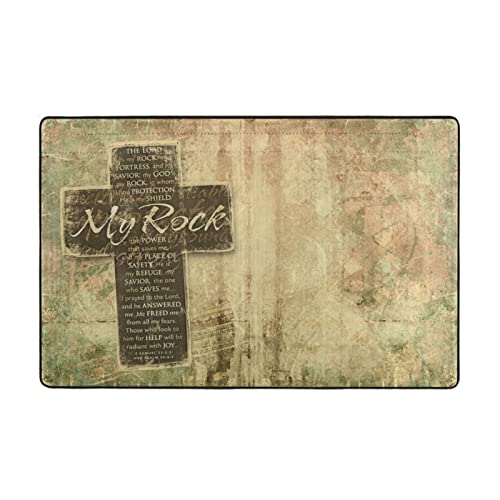 Gesey-R4T Christian Religious Bible Verse The Lord is My Rock Pattern Home Area Rugs 3'3''x5' Home Decor Carpet Soft Floor Mat Non-Slip for Living Room Bedroom, White