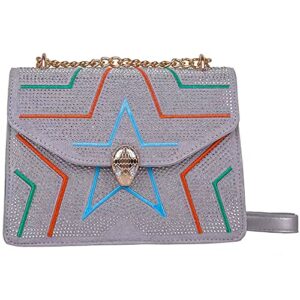 nhicdns rhinestone crossbody evening bag for women glitter clutch purses wedding party top handle satchel bag silver