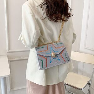 Nhicdns Rhinestone Crossbody Evening Bag for Women Glitter Clutch Purses Wedding Party Top Handle Satchel Bag Silver