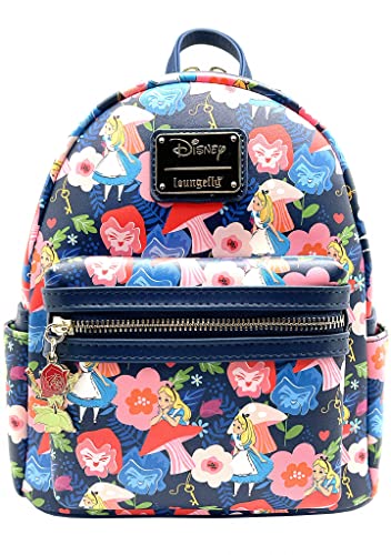 Loungefly X LASR Exclusive Disney Alice in Wonderland Golden Afternoon AOP Mini Backpack - Fashion Cute Purses Backpacks