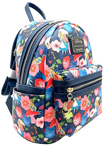 Loungefly X LASR Exclusive Disney Alice in Wonderland Golden Afternoon AOP Mini Backpack - Fashion Cute Purses Backpacks