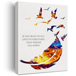 if you want to fly give up everything that weighs you down watercolor canvas painting birds feather prints for home wall art decor framed artwork gifts(12×15 )