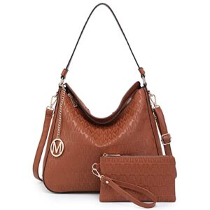 Women Large Tote Bag PU Leather Handbags Fashion Hobo Shoulder Purse with Wallet（Brown）