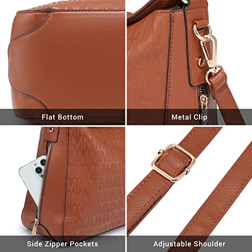 Women Large Tote Bag PU Leather Handbags Fashion Hobo Shoulder Purse with Wallet（Brown）