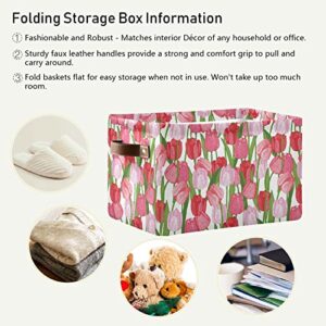 senya Flowers Tulips Summer Floral Storage Basket Storage Bin Storage Cube Box Durable Canvas Basket Organizer with Handles for Shelf Closet Bedroom Home Office