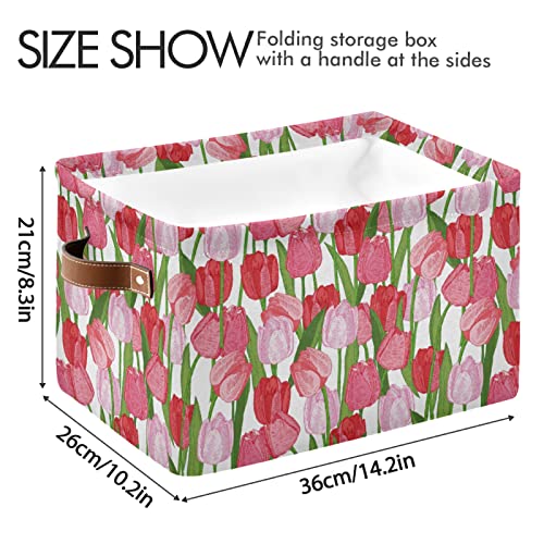 senya Flowers Tulips Summer Floral Storage Basket Storage Bin Storage Cube Box Durable Canvas Basket Organizer with Handles for Shelf Closet Bedroom Home Office