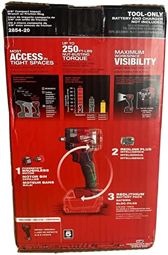 Milwaukee FUEL 2854-20 3/8 Brushless Cordless Impact Wrench Volt (Bare Tool Only), Red