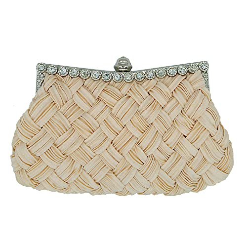 Tubefix Clutch Purses for Women - Pleated and Braided Rhinestone studded Clutch Bag Evening Bag for Wedding, Party (Beige)