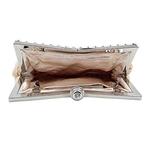 Tubefix Clutch Purses for Women - Pleated and Braided Rhinestone studded Clutch Bag Evening Bag for Wedding, Party (Beige)