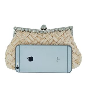 Tubefix Clutch Purses for Women - Pleated and Braided Rhinestone studded Clutch Bag Evening Bag for Wedding, Party (Beige)