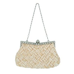 Tubefix Clutch Purses for Women - Pleated and Braided Rhinestone studded Clutch Bag Evening Bag for Wedding, Party (Beige)