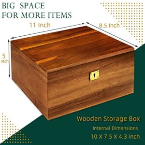 Wooden Storage Box with Hinged Lid and Locking Key Large Premium Solid Acacia Keepsake Chest Box -Storage Space to Organize Jewelry, Toys, and Keepsakes in a Beautiful Wooden Decorative Box Crate