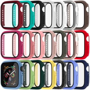 15 pack hard pc case with tempered glass screen protector compatible with apple watch series 3 42mm case, scratch resistant bumper full hd protective cover for iwatch men women, assorted colors