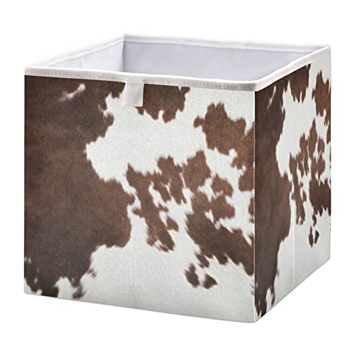 Western Cow Skin Texture Open Home Storage Bins, Cube Storage Bins, Storage Bins with Handles, Foldable Cube Baskets for Shelf, Closet Organizers, Storage Box, Pack of 1