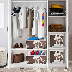 Western Cow Skin Texture Open Home Storage Bins, Cube Storage Bins, Storage Bins with Handles, Foldable Cube Baskets for Shelf, Closet Organizers, Storage Box, Pack of 1