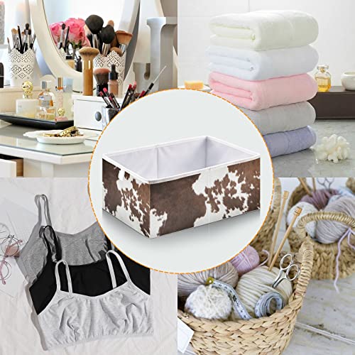 Western Cow Skin Texture Open Home Storage Bins, Cube Storage Bins, Storage Bins with Handles, Foldable Cube Baskets for Shelf, Closet Organizers, Storage Box, Pack of 1