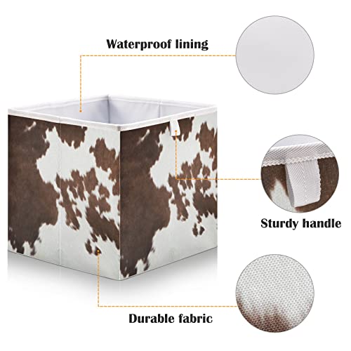 Western Cow Skin Texture Open Home Storage Bins, Cube Storage Bins, Storage Bins with Handles, Foldable Cube Baskets for Shelf, Closet Organizers, Storage Box, Pack of 1