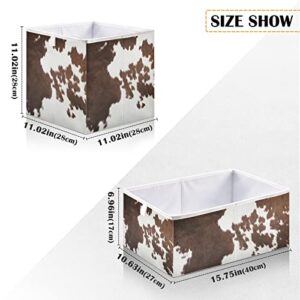 Western Cow Skin Texture Open Home Storage Bins, Cube Storage Bins, Storage Bins with Handles, Foldable Cube Baskets for Shelf, Closet Organizers, Storage Box, Pack of 1