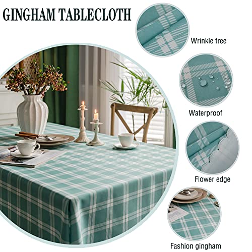 MANGATA CASA Checkered Tablecloth for Rectangle Tables-Gingham Waterproof Kitchen & Table Linens-Polyester Teal Buffalo Plaid Wrinkle Free Table Cover(Teal 60X84in)