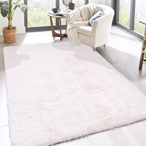 rosmarus fluffy rug for bedroom 3’x5′ fuzzy rug for girls boys kids nursery teens room room shaggy rug for dorm shag carpet room decor, white