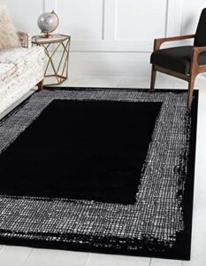 beverly rug modern border indoor 5×7 area rugs w/jute backing for living room, bedroom, and kitchen black/off white