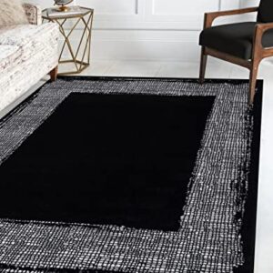 Beverly Rug Modern Border Indoor 5x7 Area Rugs w/Jute Backing for Living Room, Bedroom, and Kitchen Black/Off White