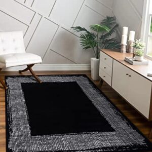 Beverly Rug Modern Border Indoor 5x7 Area Rugs w/Jute Backing for Living Room, Bedroom, and Kitchen Black/Off White