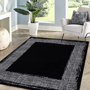 Beverly Rug Modern Border Indoor 5x7 Area Rugs w/Jute Backing for Living Room, Bedroom, and Kitchen Black/Off White