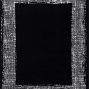 Beverly Rug Modern Border Indoor 5x7 Area Rugs w/Jute Backing for Living Room, Bedroom, and Kitchen Black/Off White