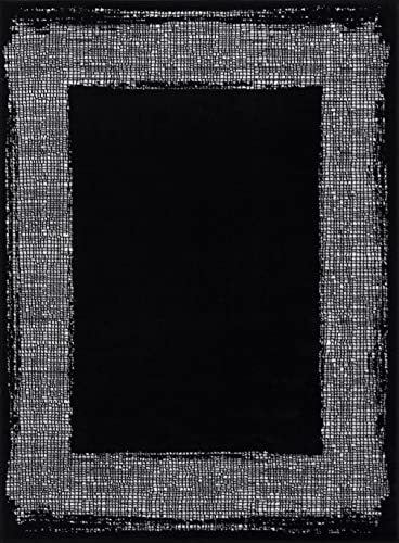 Beverly Rug Modern Border Indoor 5x7 Area Rugs w/Jute Backing for Living Room, Bedroom, and Kitchen Black/Off White