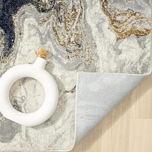 LUXE WEAVERS Marble Collection Blue Area Rug 5x7 Modern Abstract Swirl Design Non-Shedding Carpet