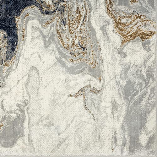 LUXE WEAVERS Marble Collection Blue Area Rug 5x7 Modern Abstract Swirl Design Non-Shedding Carpet